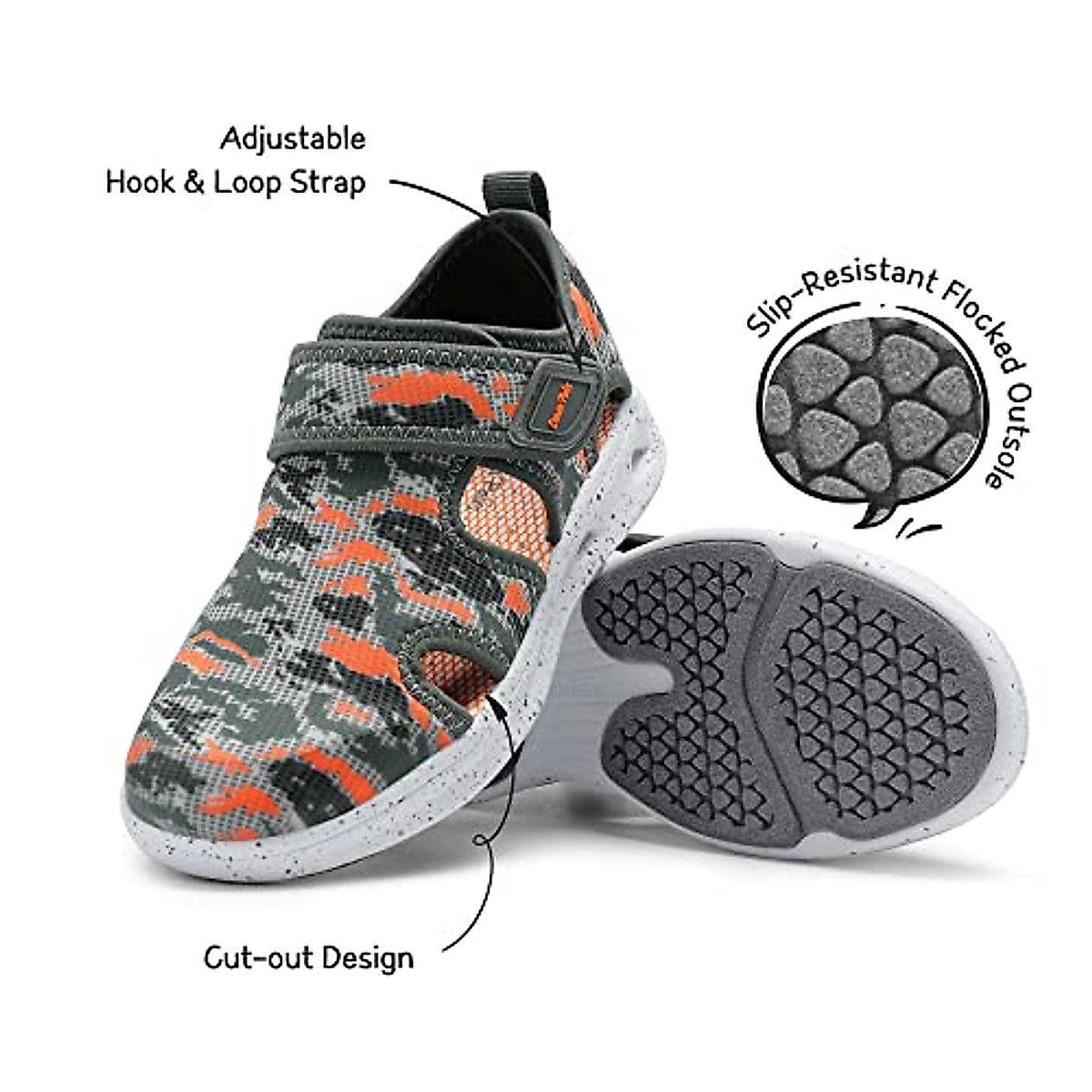 DREAM PAIRS Unisex-Child Closed Toe Water Shoes Quick Dry Aqua Sneakers, Grey/Orange - 2 Little Kid (SDWS2301K)