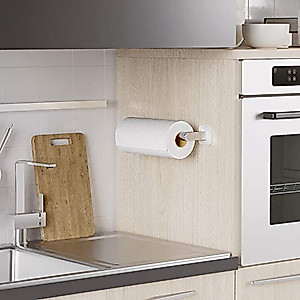 Laigoo Kitchen Paper Towel Holder Adhesive, Under Cabinet Paper Towel Holder Kitchen Tissue Holder Sticky Kitchen Towel Holder (Stainless Steel, White)