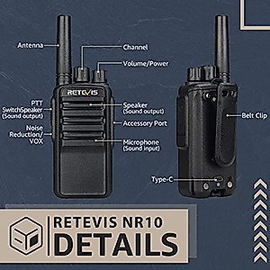Retevis NR10 2 Way Radio with Earpiece,AI Noise Canceling Two Way Radio,VOX Hands-Free,1200mAh Battery,USB Charging Base, Heavy Duty Walkie Talkies for Church Security Noisy Environment(10 Pack)