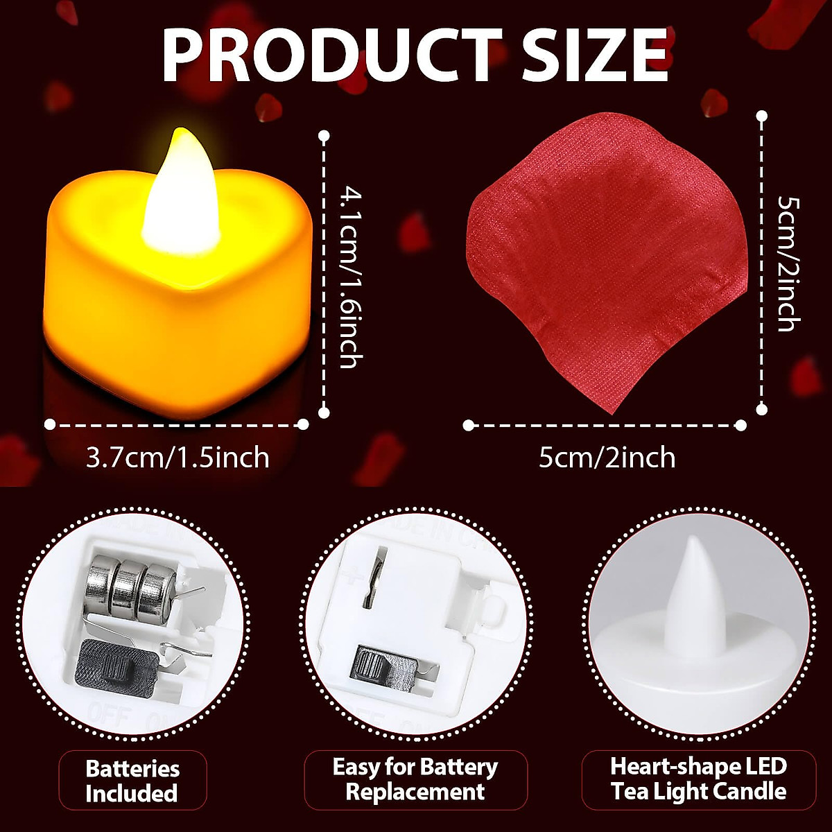 Flasoo Rose Petals and Candles Set for Romantic Decoration, 3000 Pcs Red Rose Petals and 36 Pcs Heart Candle Lights for Special Night, Wedding, Anniversary, Valentine Day for Hotel and Bedroom Decor