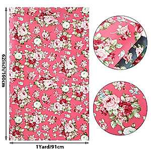 3 Pieces 3 Yards 62 Inch Wide Vintage Floral Cotton Fabric Rose Pattern Flowers Print Quilting Fabric Bundle for Valentine's Day Quilting Sewing Crafting DIY Making