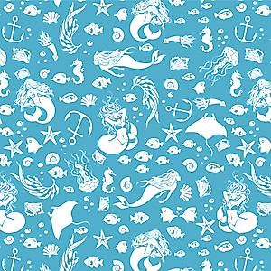 GRAPHICS & MORE Blue Mermaid Pattern with Seashells Fish Manta Rays Ocean Gift Wrap Wrapping Paper Rolls