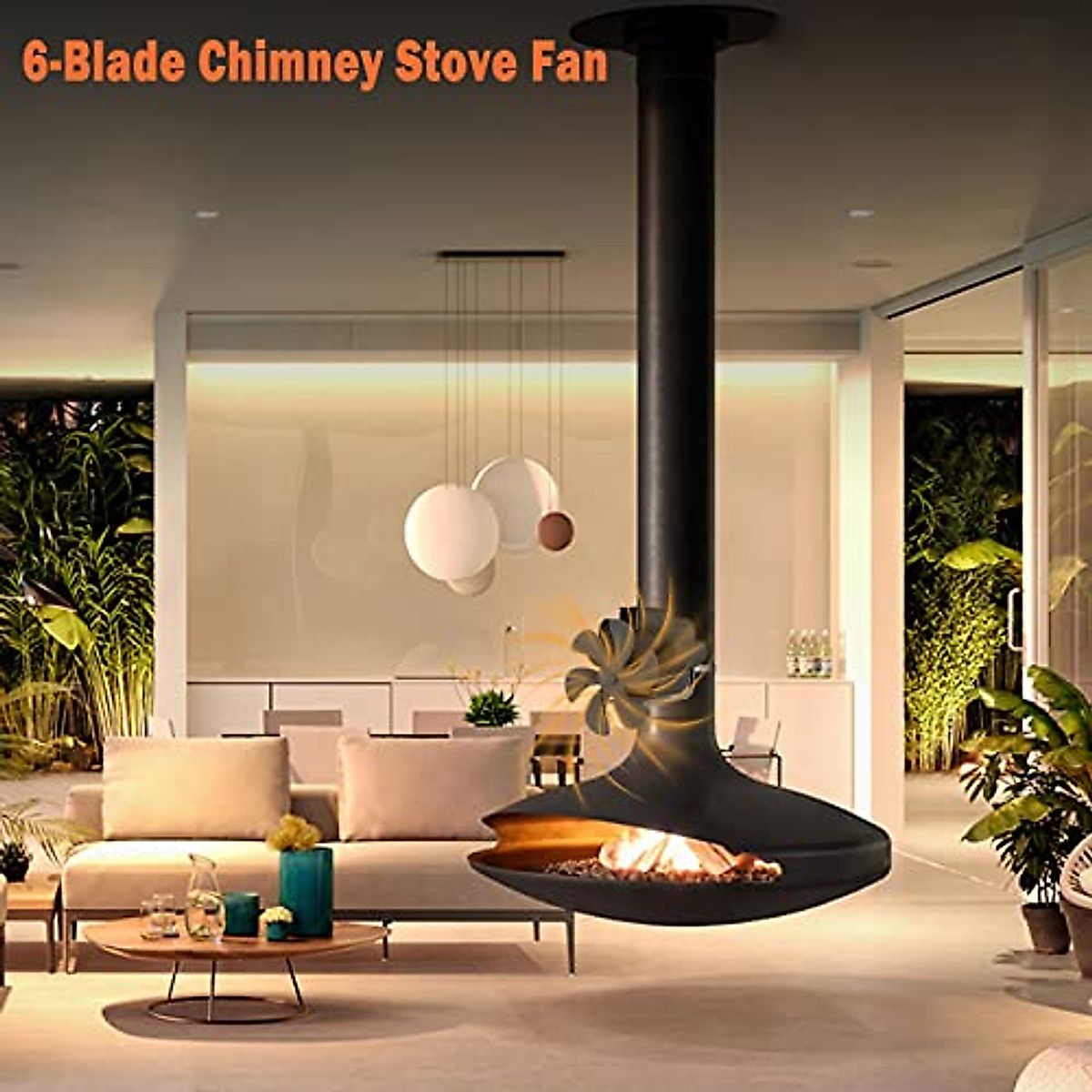 ABUNRO 6-Blades Wood Stove Fan with Hose Clamp, Pipe Heat Powered Stove Fans for Log/Wood/Pellet Buring stoves, Save Fuel&Efficient Heat Transfe