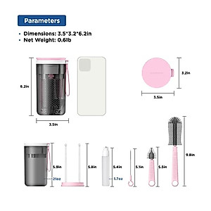 TechoEcho Baby Essential Travel Bottle Cleaner Kit with Silicone Bottle Brush,Built-in Snap-on Drying Rack,Silicone Nipple-Shaped Brush,2 Straw Brushes,Bottle Soap Dispenser,Bottle Warmer Bowl.(Pink)