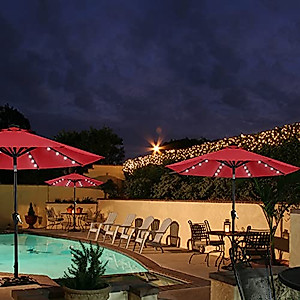 MASTERCANOPY Patio Umbrella with 32 Solar LED Lights -8 Ribs (7.5ft,Red)