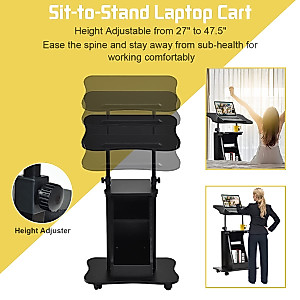 Tangkula Mobile Laptop Podium, Height Adjustable Podium Stand, Standing Desk, Rolling Desk Laptop Cart with Swivel Top & Movable Wheels