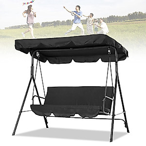 Mokylor Patio Swing Chair Canopy Replacement, 55 x 47 in Garden Waterproof Swing Sunshade Cover Canopy Shade Cloth with Silver Coated Swing Chair Top Cover for Garden Patio Porch Seat (Black)
