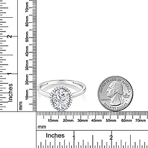 Gem Stone King 10K White Gold 8X6MM Oval Gemstone Birthstone & White Diamond Halo Engagement Ring | Wedding Anniversary Promise White Gold Ring For Women | Size 5,6,7,8,9