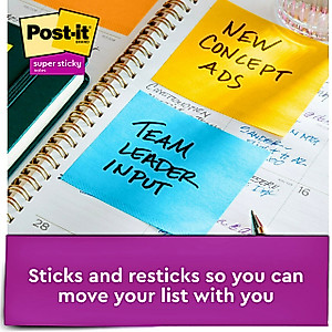 Post-it Super Sticky Full Stick Notes, 2x2 in, 8 Pads, 2x the Sticking Power, Energy Boost Collection, Bright Colors (Orange, Pink, Blue, Green), Recyclable (F220-8SSAU)