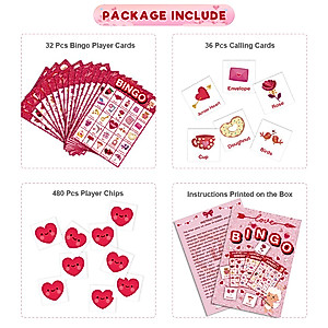 Officygnet Valentine's Day Bingo Game Cards, 32 Players for Kids Party Card Games, School Classroom Group Games, Family Activity, Valentines Party Favors Supplies