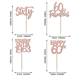 24 Pack Cheers to 60 Years Birthday Cupcake Toppers Glitter Sixty Straight Outta 1963 Cupcake Picks Happy 60th Cake Decorations for Happy 60th Birthday Anniversary Party Supplies Rose Gold