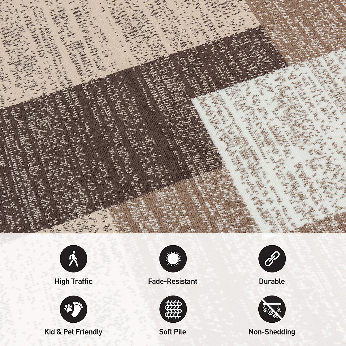 Rugshop Contemporary Distressed Boxes Soft Area Rug 5' x 7' Brown