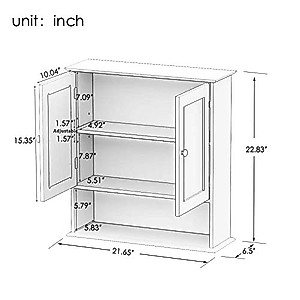 FCH Bathroom Wall Cabinet with Mirrors Multipurpose Storage Organizer with Double Doors Over Toilet