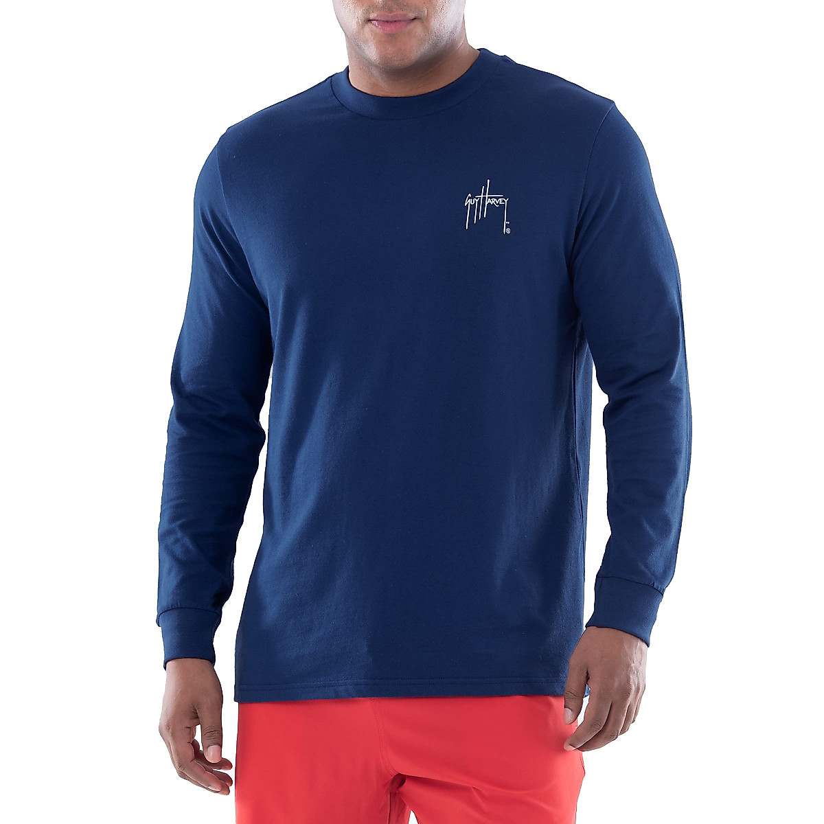 Guy Harvey Men’s Offshore Fish Collection Long Sleeve T-Shirt, Estate Blue/Offshore Backfin, X-Large