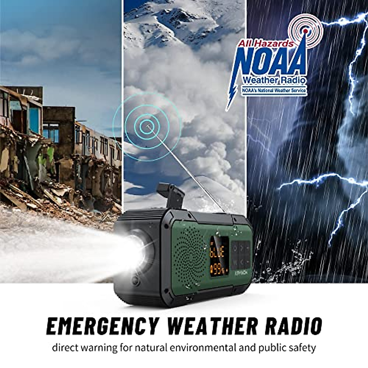 Emergency Radio Waterproof Bluetooth Speaker,WB Weather Radio NOAA Alert, Digital Portable AM FM Small Radio, Hand Crank Solar Survival Radio with 2000mAH Cell Phone Charger, Flashlight, Storm Radio