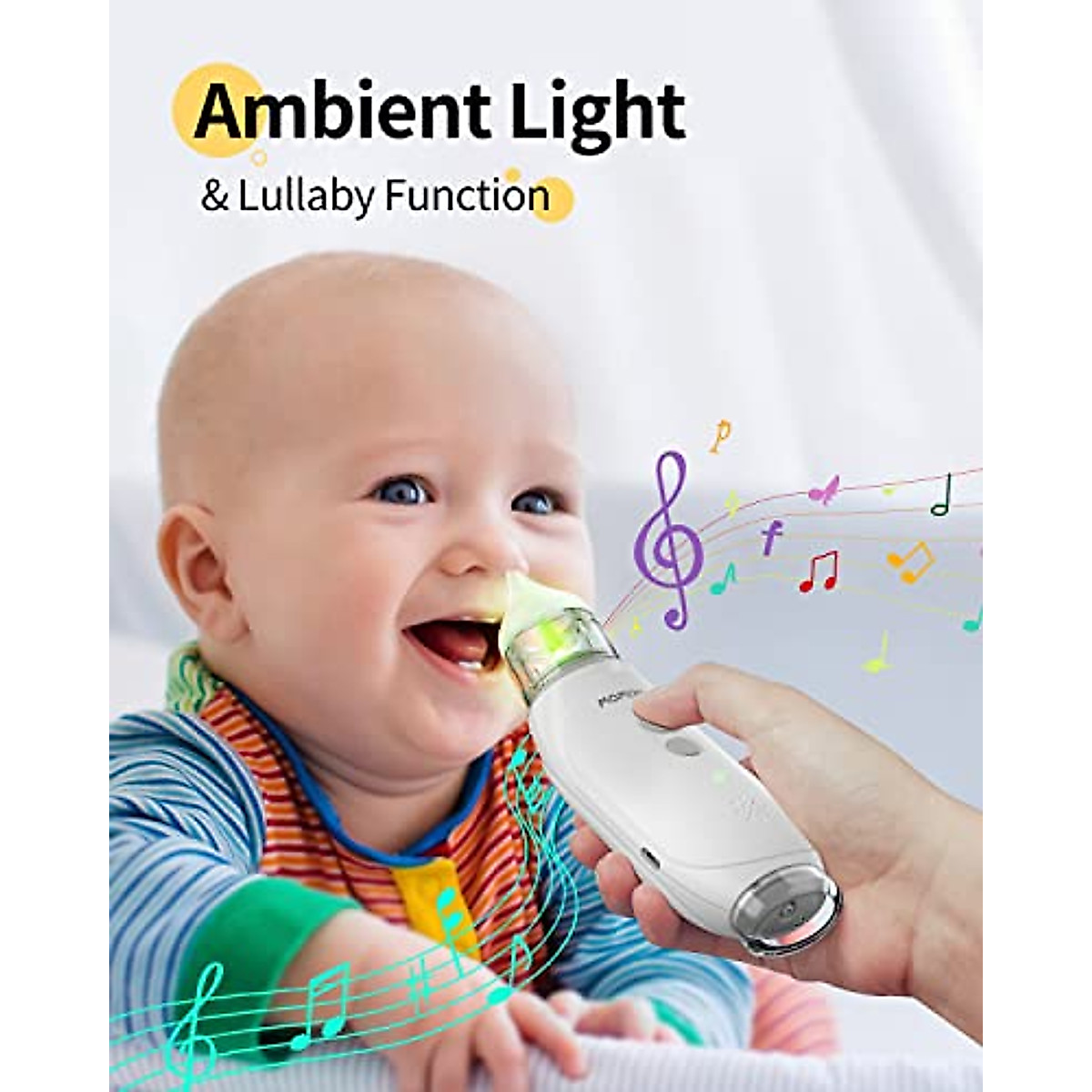 Nasal Aspirator for Baby, MOMYMUST Electric Baby Nose Cleaner with Self-Cleaning Function, Baby Nasal Aspirator with 3 Levels of Suction, Music and Light, 2 Nose-Tips, 60 Days Use Time
