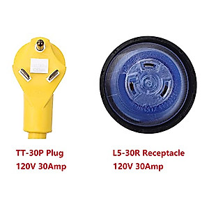 ONETAK TT-30P to L5-30R 6 FT 120V 30 Amp 3 Prong Household Appliance Male Plug to Twist Lock 30 Amp 3 Prong Female Receptacle Marvine Shore RV Camper Travel Trailer Car Power Cord Connector Adapter