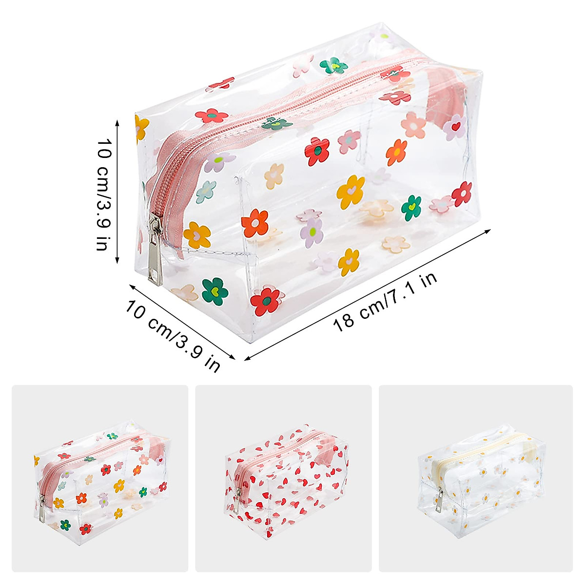 Cute Pencil Case Kawaii Pencil Pouch, Flowers Pencil Box Bag Clear Pen Case Organizer Holder, Large Capacity Girls Boys Stationery Storage Bag With Zipper for School Supplies, Travel, Office 3 Pack