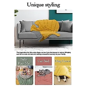 TOPTREE Dog Blanket Decor 3D Leaves Shaped Pet Blanket Cushion Household Dog Bed Cat Bed Pet Blanket Warm Soft Plush Blankets for Dog Blankets and Cat Blanket, Couch, Sofa (50"x45",Yellow)