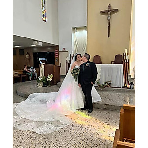 NCDIMS Newdeve Wedding Veils Cathedral Length 2 Tier Long Sequins Lace Edge Blusher with Comb 196" L 118" W