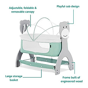 Dream On Me Cub Portable Bassinet in Mint, Multi-Use Baby Bassinet with Locking Wheels, Large Storage Basket, Mattress Pad Included, JPMA Certified