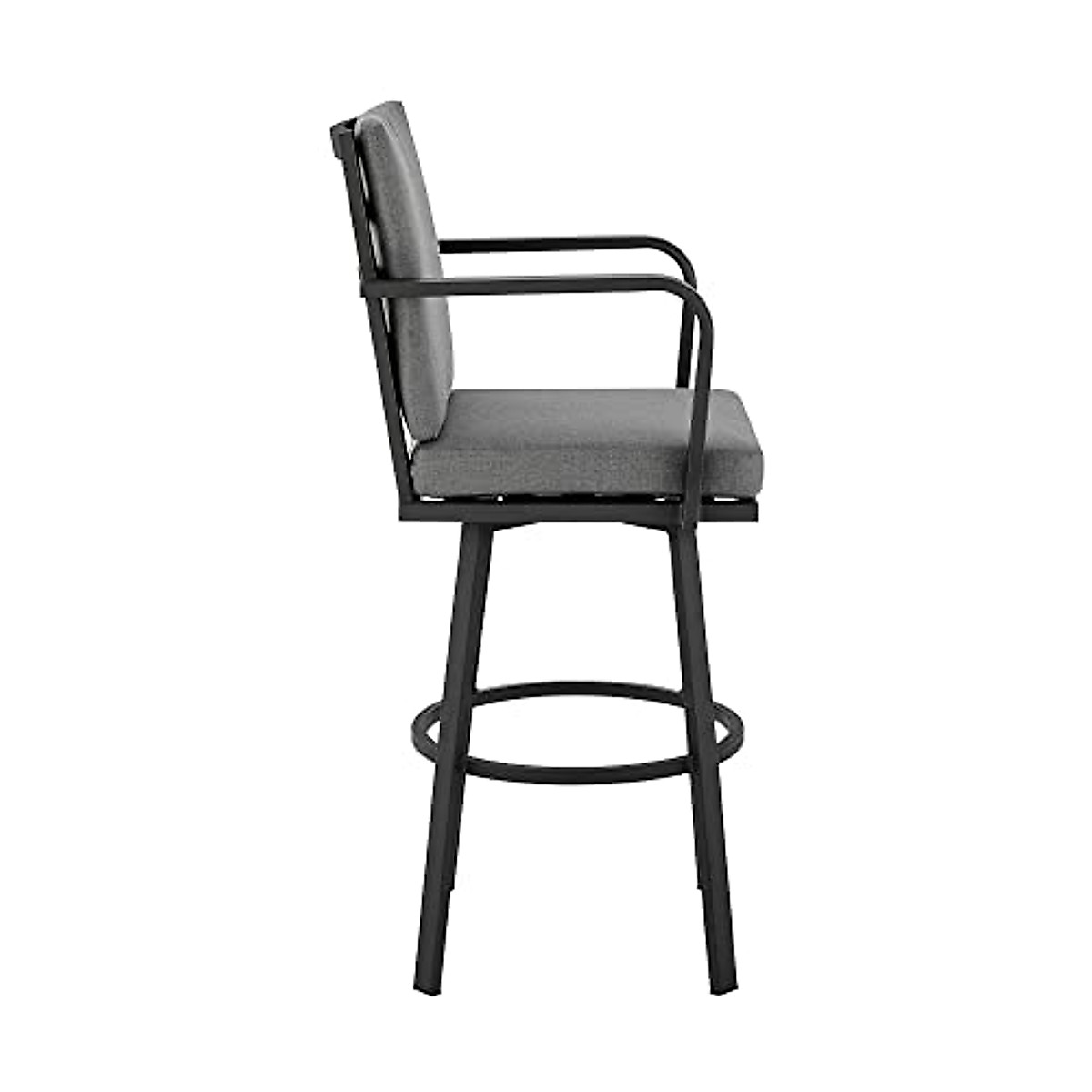 Don 30" Outdoor Patio Bar Stool in Black Aluminum with Grey Cushions