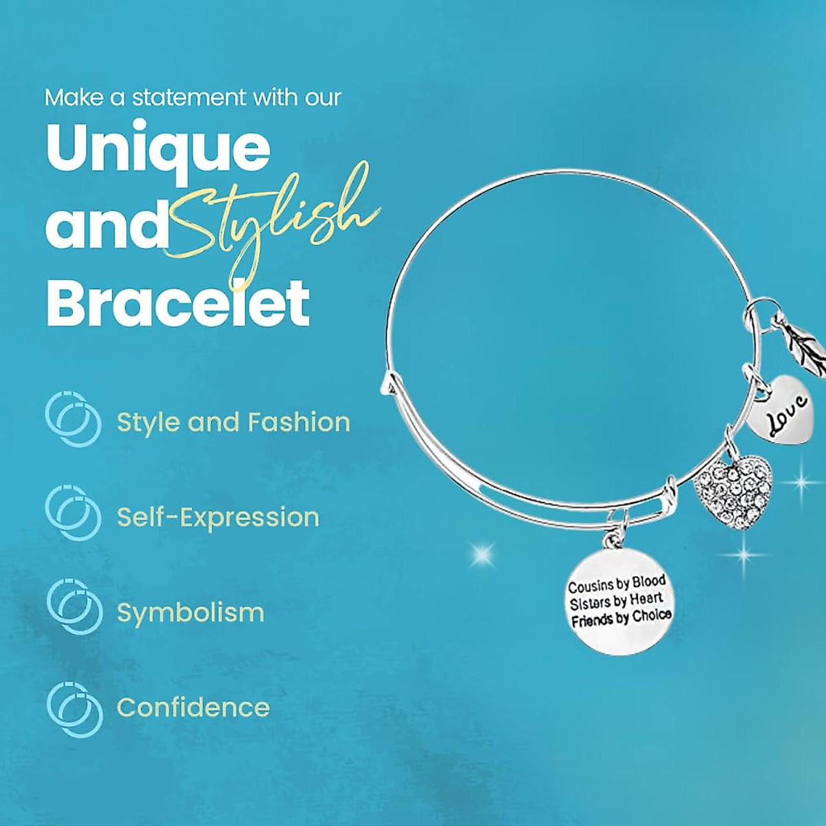 Infinity Collection Cousin Gift, Cousins by Chance, Friends by Choice Charm Adjustable Bangle, Cousin Jewelry for Women- Gift for Cousins