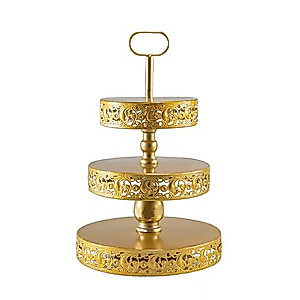 Double-Sided Gold 3 Tiered Decorative Tray, Serving Tray, Cake Stand, Farmhouse Decor, Party Decorations for Celebration, Holiday, Gift