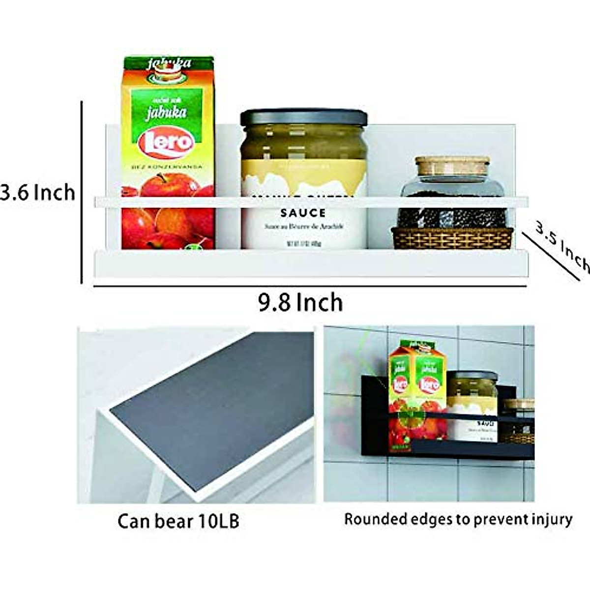 YCOCO Spice Rack,Single Tier Refrigerator Spice Storage Shelf,Easy to Install The Side of The Fridge Can Hold spices,Jars of Olive Oil,Cooking Oils,Pack of 2 White