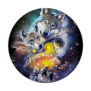 Cosmic Space Wolf, Wolves Family Howling, Night-time Reunion PopSockets Standard PopGrip