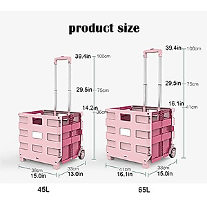 Utility Trolley Box, Handle Trolley Cart, Foldable Utility Portable Cart Mobile Folding Cart with Lid and 2 Wheels for Groceries Collapsible Basket with Handle (Color : Blu)