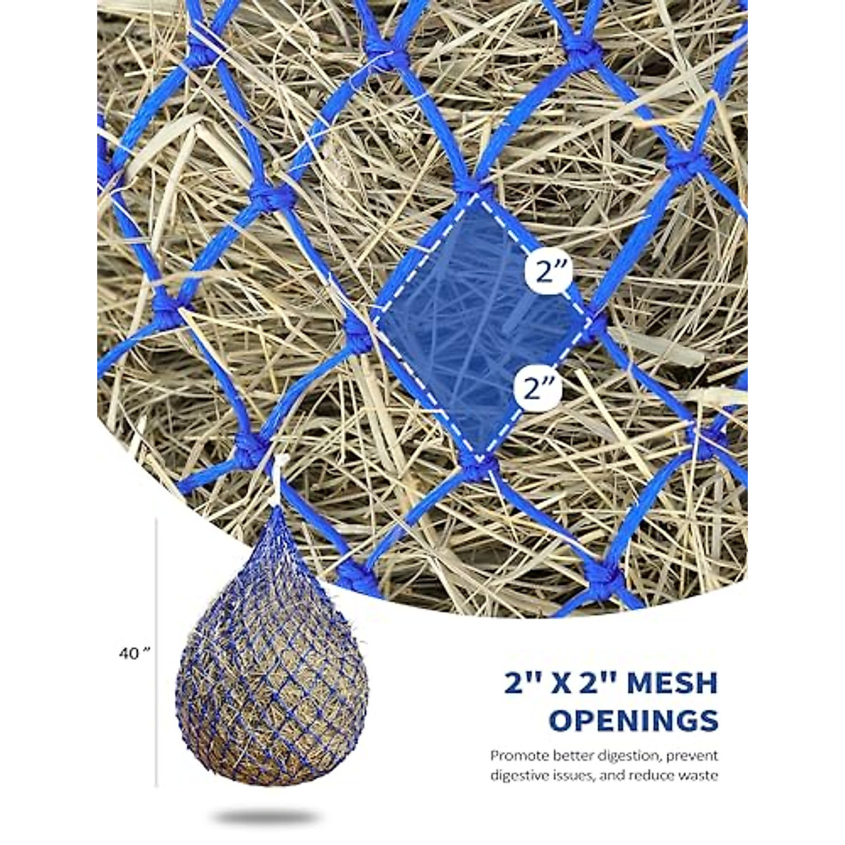 Harrison Howard Slow Feed Hay Net for Horses with 2"x2" Mesh Holes Goat Feeder Blue 40-Inch