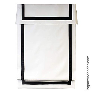 LOGANOVA Faux Linen Roman Shades With Valance For Large & Small Windows, and French Doors. Custom Made. Optional Blackout Lining Blocks 99.9% Of Light. Cordless Motorized Or Chain Mechanism.