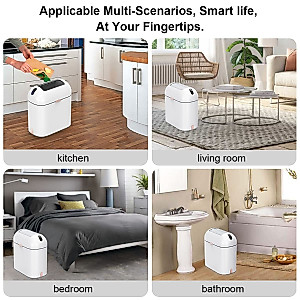 Touchless Bathroom Trash Can with Butterfly Lid, 2.5 Gallon Waterproof Trash Bin, Motion Sensor Garbage Can for Office, Kitchen, Bedroom, Toilet Narrow Seam