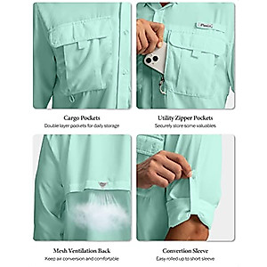 Men's Sun Protection Fishing Shirts Long Sleeve Travel Work Shirts for Men UPF50+ Button Down Shirts with Zipper Pockets(Arona Small)