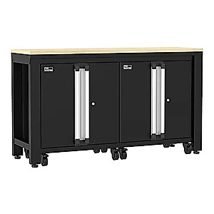 ClosetMaid ProGarage Garage Storage Base Cabinets & Workbench Top 3-Piece Set, Custom, Durable, Adjustable, Steel Construction, Black