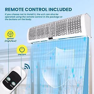 Crispaire 36'' Air Curtain, Magnetic Door Switch, Two Speeds Adjustable 1527CFM/2559FPM, Powerful Air Door, Commercial Indoor Air Fan, Super Easy Installation, 180W, Industrial 110V