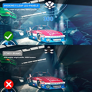 4WDKING Garage Lights 12000LM-6500K LED Deformable Garage Ceiling Lights, 100W LED Shop Light with 5 Adjustable Panels LED Bay Light Bulbs for Workshop, Basement, Warehouse, Barn (2 Pack)