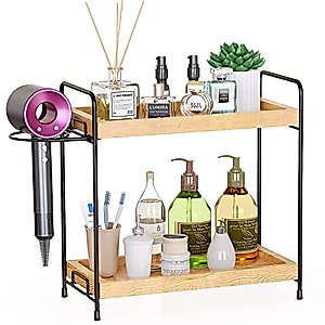 sitanes Bathroom Organizer Countertop, 2-Tier Wooden Counter Organizer for Bathroom, No Drilling Vanity Organizer for Makeup Cosmetic Perfume Skincare, Counter Shelf for Bathroom Kitchen Dresser Top