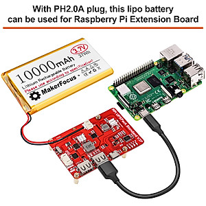 MakerFocus 3.7V LiPo Battery 10000mAh Lithium Rechargeable Battery with Integrated Protective Board, Insulation Coating and PH2.0A Plug for Raspberry Pi UPS Board and Other