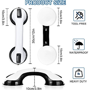 Grab Bars for Bathtubs and Showers, 2 Pack Shower Handle 12 Inch Strong Suction Shower Bar, Safety Bars for Shower Chair, Bathroom Grab Bar for Senior -Black White