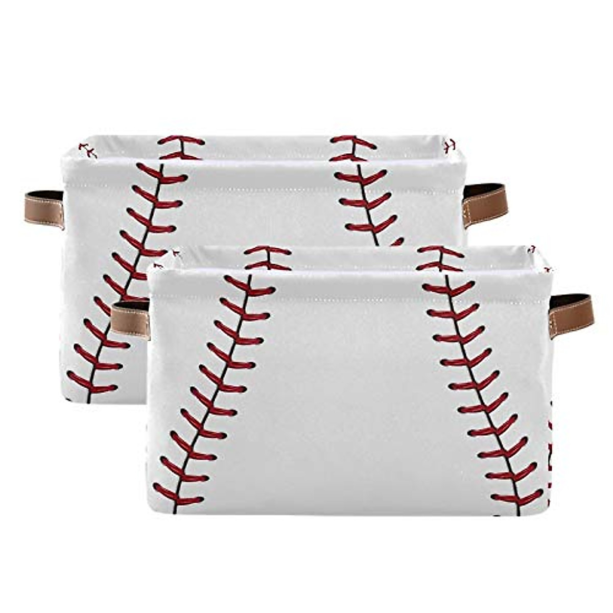 Baseball Lace Sport Foldable Storage Basket, Large Collapsible Organizer Storage Bin Cube Toys Storage Boxes with Handles for Bathroom Kids Nursery Closet Storage, 1 Pack