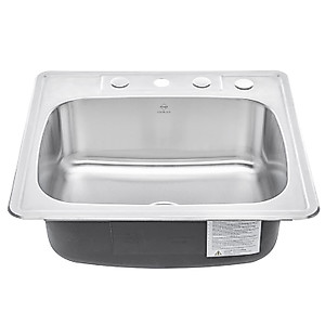 CozyBlock 25 x 22 x 9 Inch Top-mount/Drop-in Stainless Steel Single Bowl Kitchen Sink with Strainer and Protective Bottom Grid- 18 Gauge Stainless Steel-4 Faucet Hole