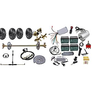 YC Yier 29" Go Kart Rear Axle Kit +Front End Steering Shaft Assembly+ Brake + 145/70-6" Wheels Tires +48V 1800W Brushless Electric Motor Kit + Battery for Go Kart ATV Quad Buggy Drift Trike Dolly Cart