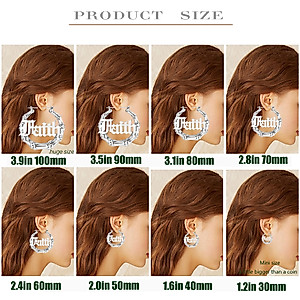 Jewenova Name Earrings Personalized Custom Bamboo Hoop Earrings 18K Gold Plated Big Hoop Earrings Custmized Jewelry for Women Mom Grandma