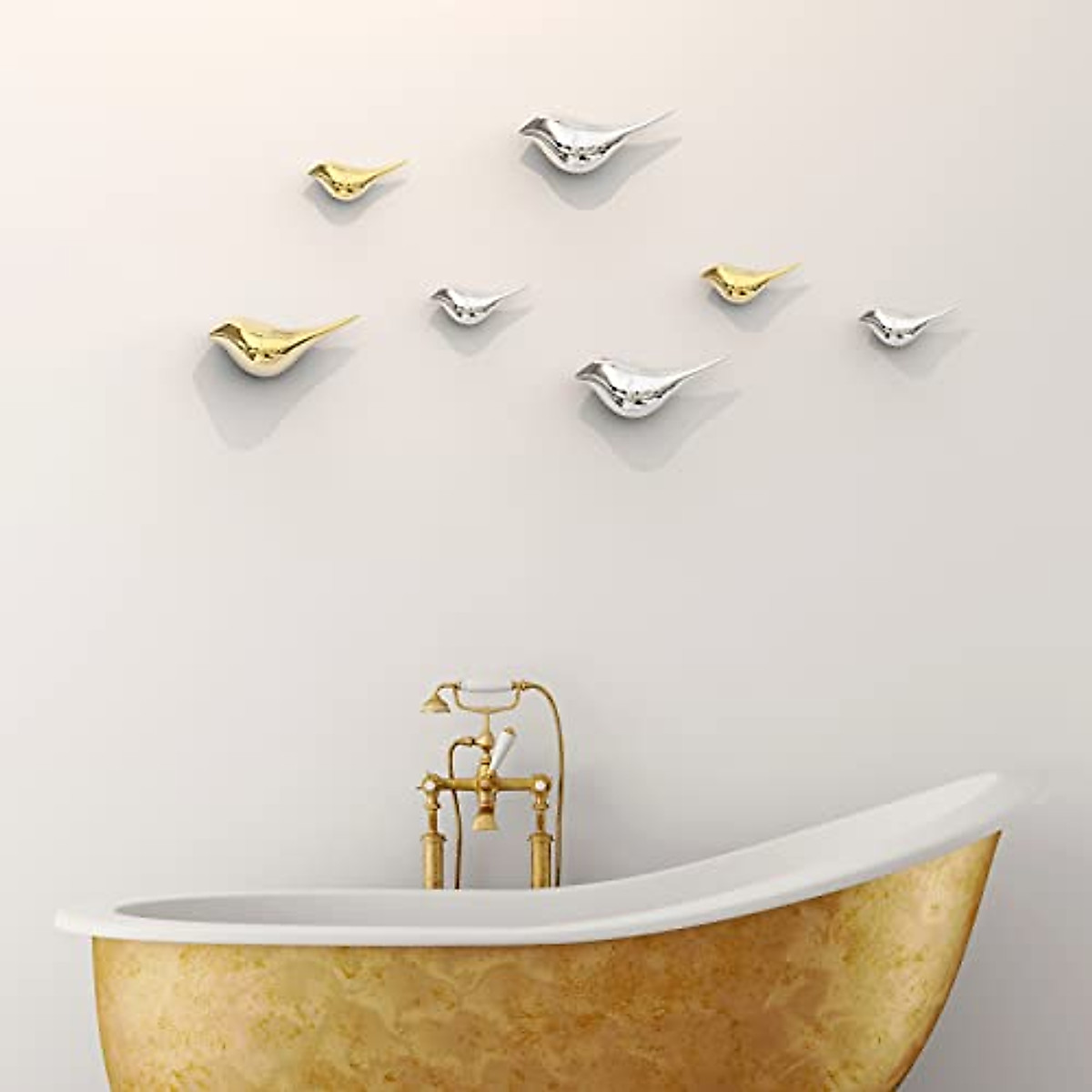 wood nymph 3D Bird Wall Decor with Metal Plating Texture,Gold Bird Wall Art,7Pcs DIY Hanging Bird Wall Decor for Pool Decor,Bathroom Decor,Bedroom Decor,Patio Decor,Kids Room Decor,Wedding Decor