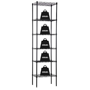 NChanmar 6-Tier Metal Shelving Unit Storage Shelves Metal Shelves 64"x17"x12" Heavy Duty Metal Storage Rack Wire Rack NSF Height Adjustable for Home Kitchen Bathroom Garage Shelving(Black)