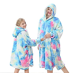 Uttermara Oversized Blanket Hoodie for Adult, Sherpa Fleece Wearable Blanket with Cozy Hood, Ultra Soft Warm Comfortable Sweatshirt with Large Pocket and Sleeve, One Size Fits All, Blue Purple Tie Dye