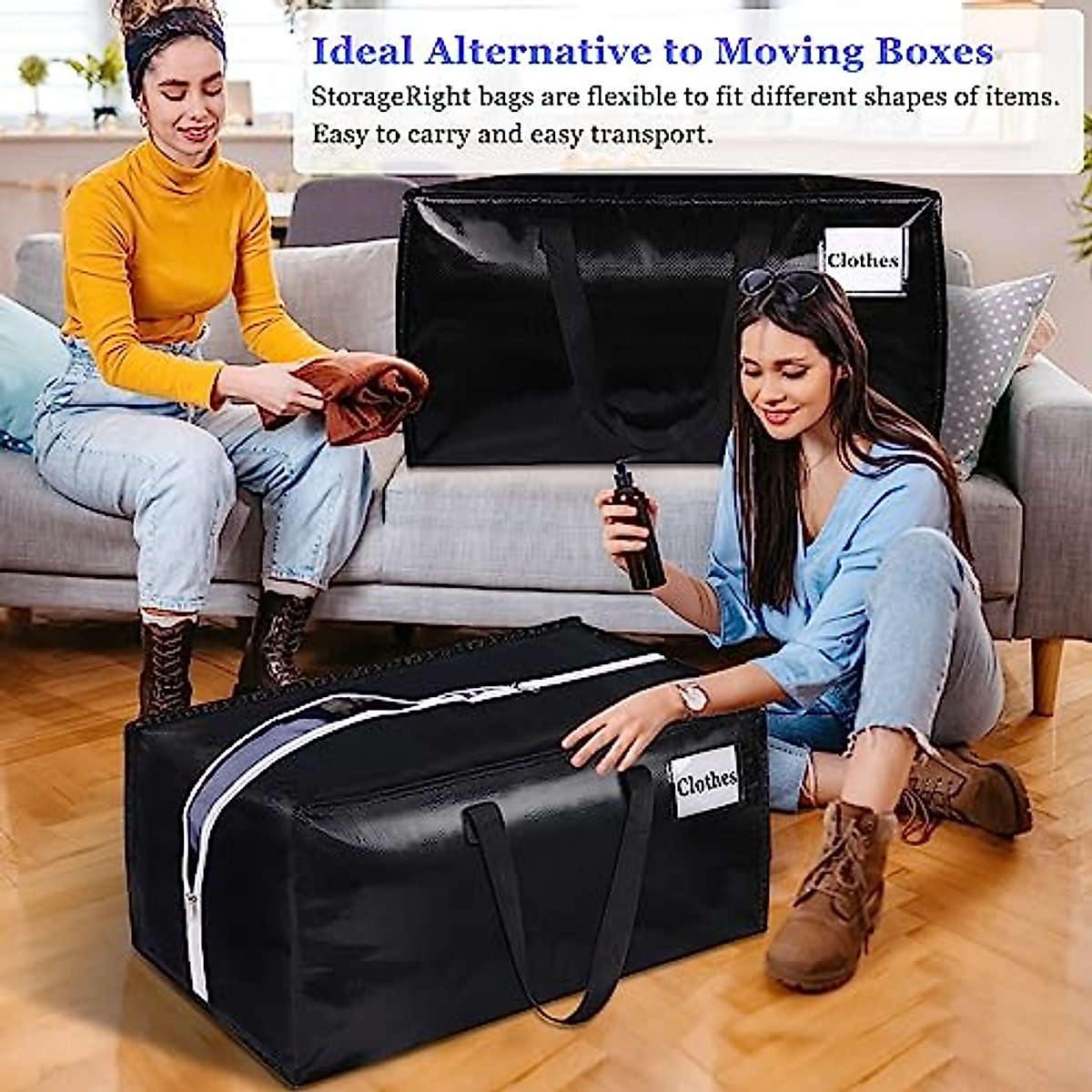 StorageRight Extra Large Moving Bags Oversized Moving Boxes with Strong Handles ＆ Zippers，Collapsible ＆ Reusable Storage Tote for Items，Ideal for Packing & Space Saving 93L,8-Pack