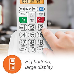 VTech SN5127 Amplified Cordless Senior Phone with Answering Machine, Call Blocking, 90dB Extra-loud Visual Ringer, One-touch Audio Assist on Handset up to 50dB, Big Buttons and Large Display, White